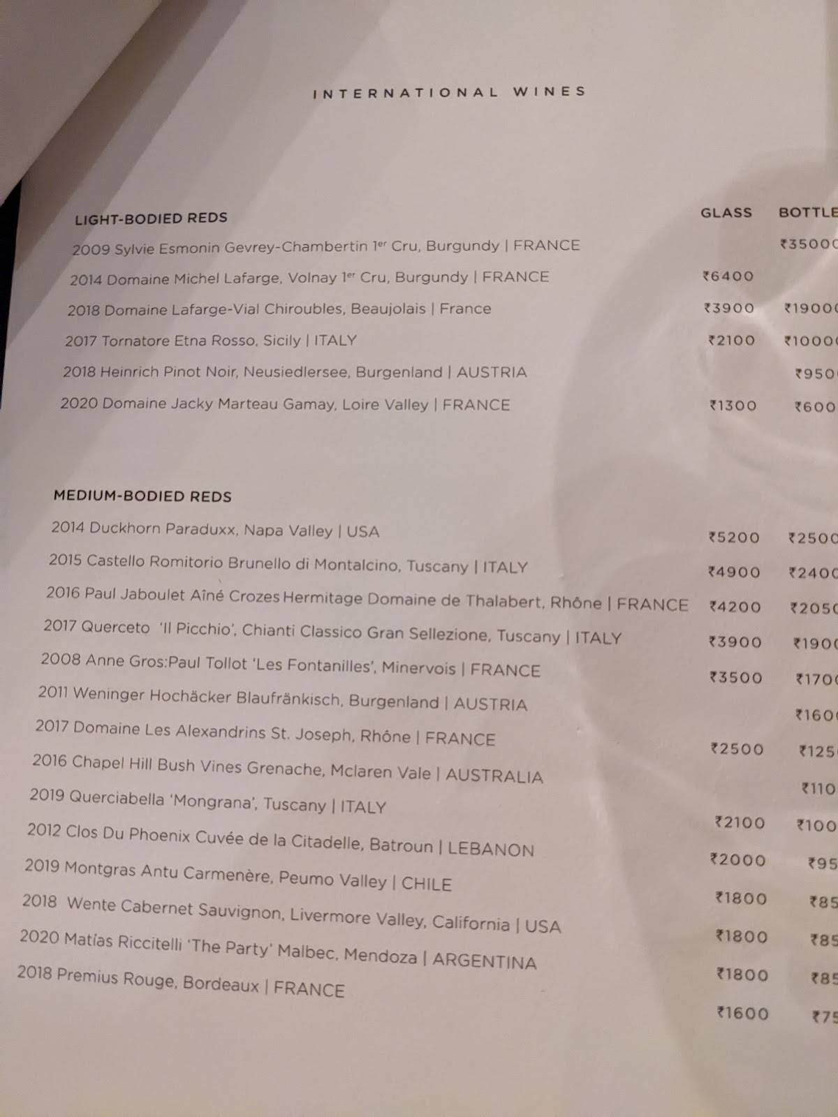 Menu at Masque, Mumbai