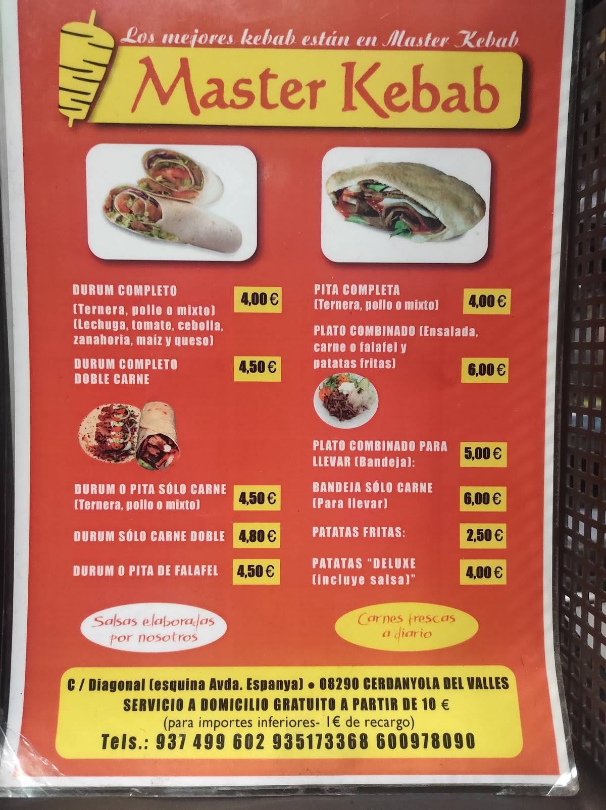 Carta del restaurante Master Kebab, Sardañola del Vallés