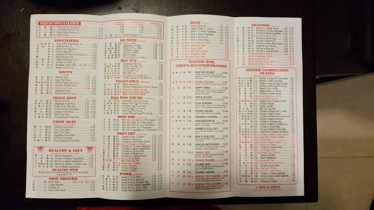 Menu at Master Wok restaurant, Asbury Lake, Henley Rd # 102