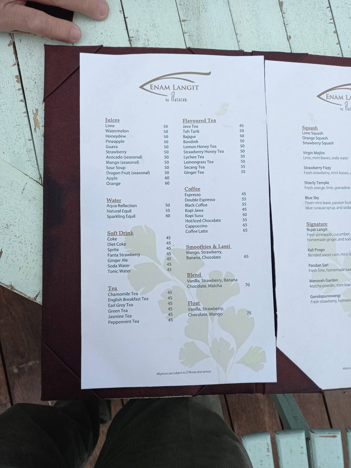 Menu at Mata langit restaurant, Indonesia