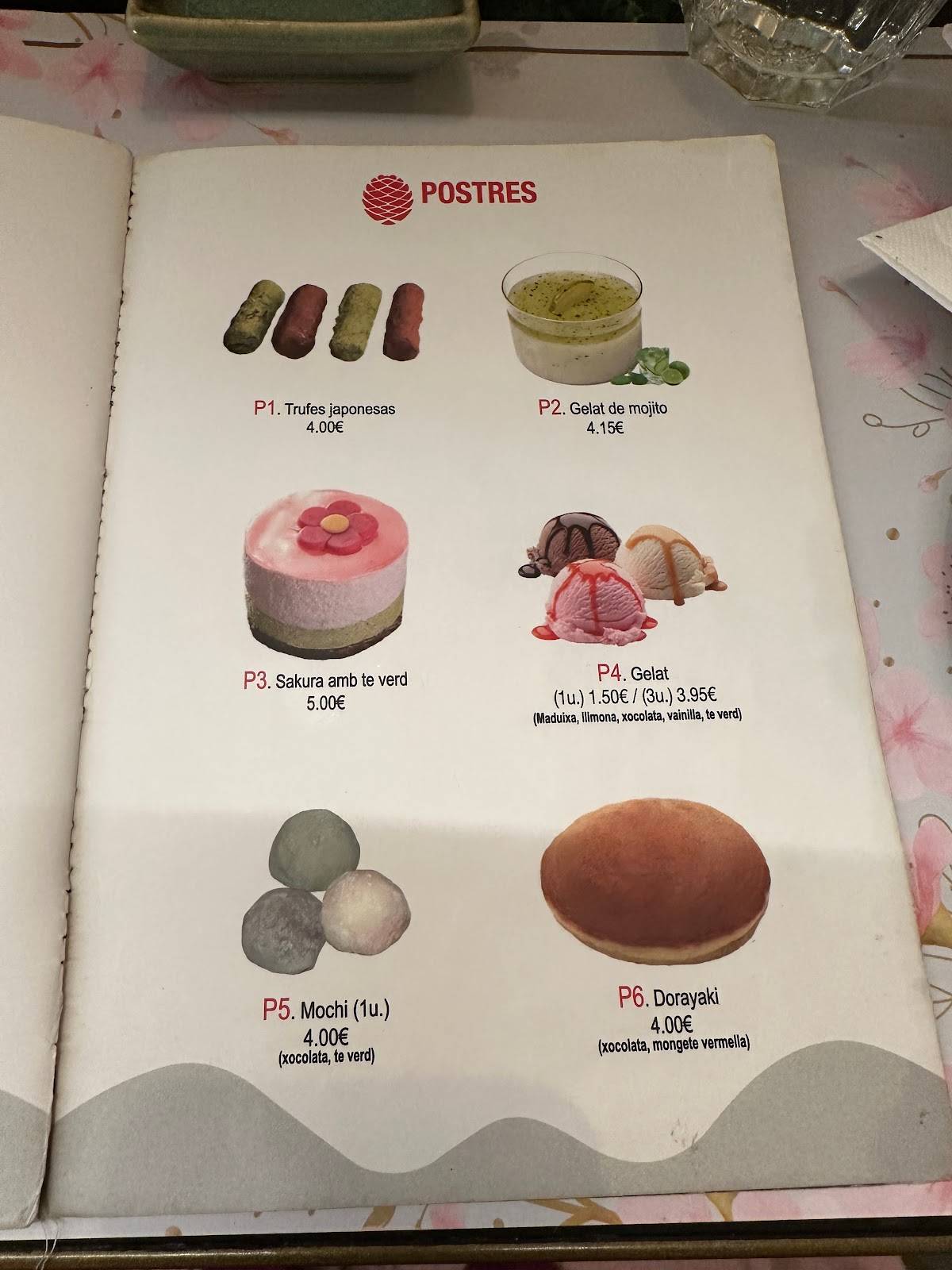 Carta del restaurante Matsuki Sushi, Barcelona
