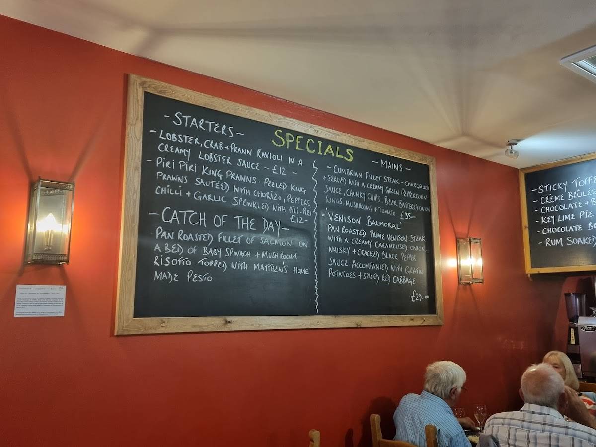 Menu at Matthew's Bistro restaurant, Ambleside