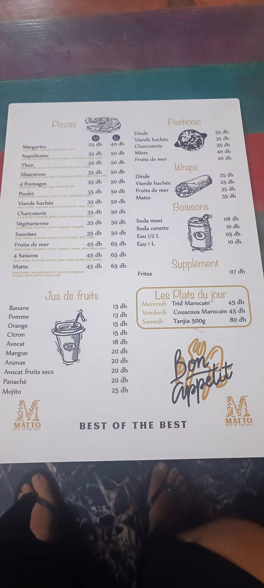 Menu at Matto Restaurant, Essaouira