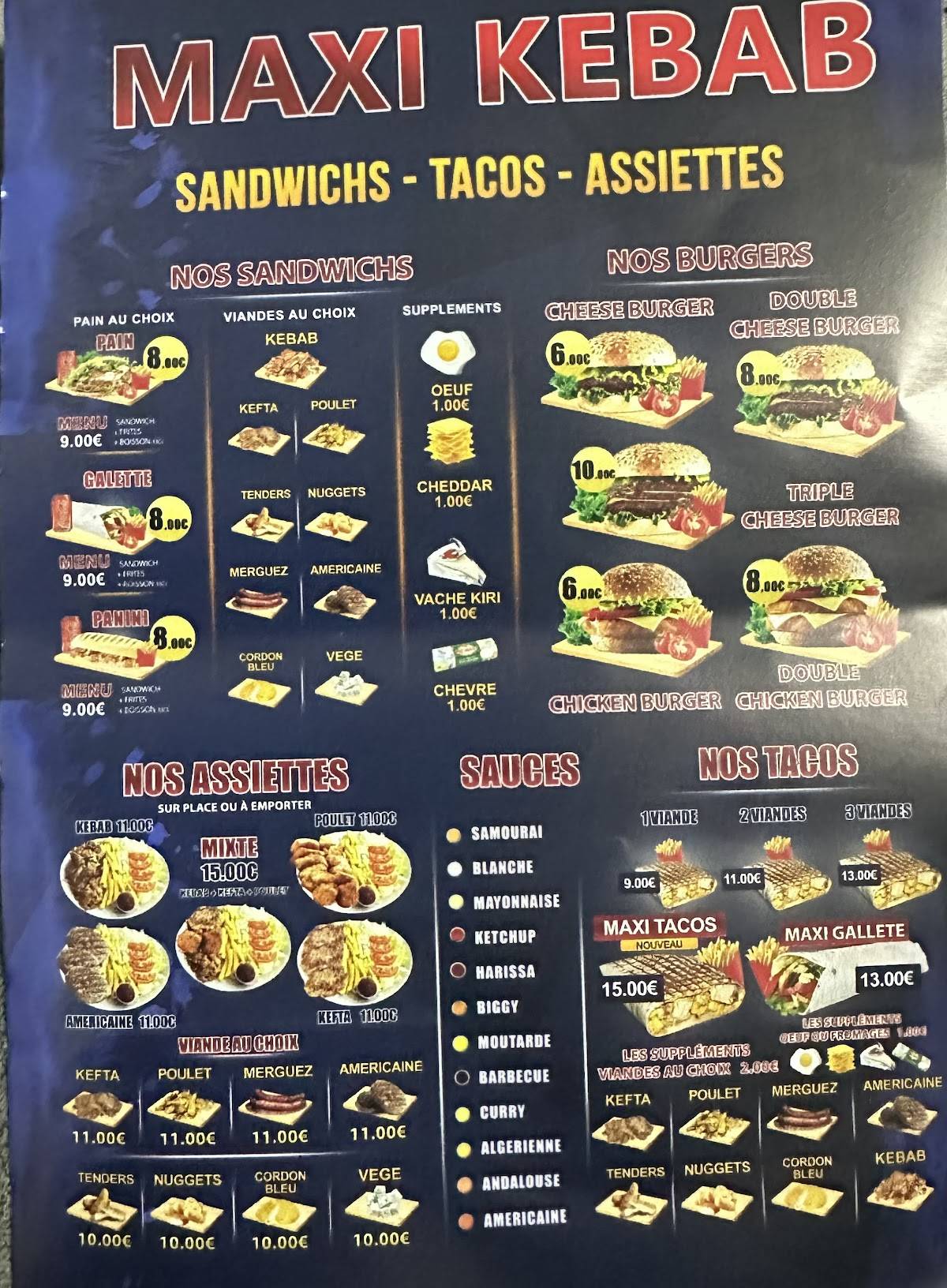 Carta de comida rápida Maxi kebab cognac, Cognac
