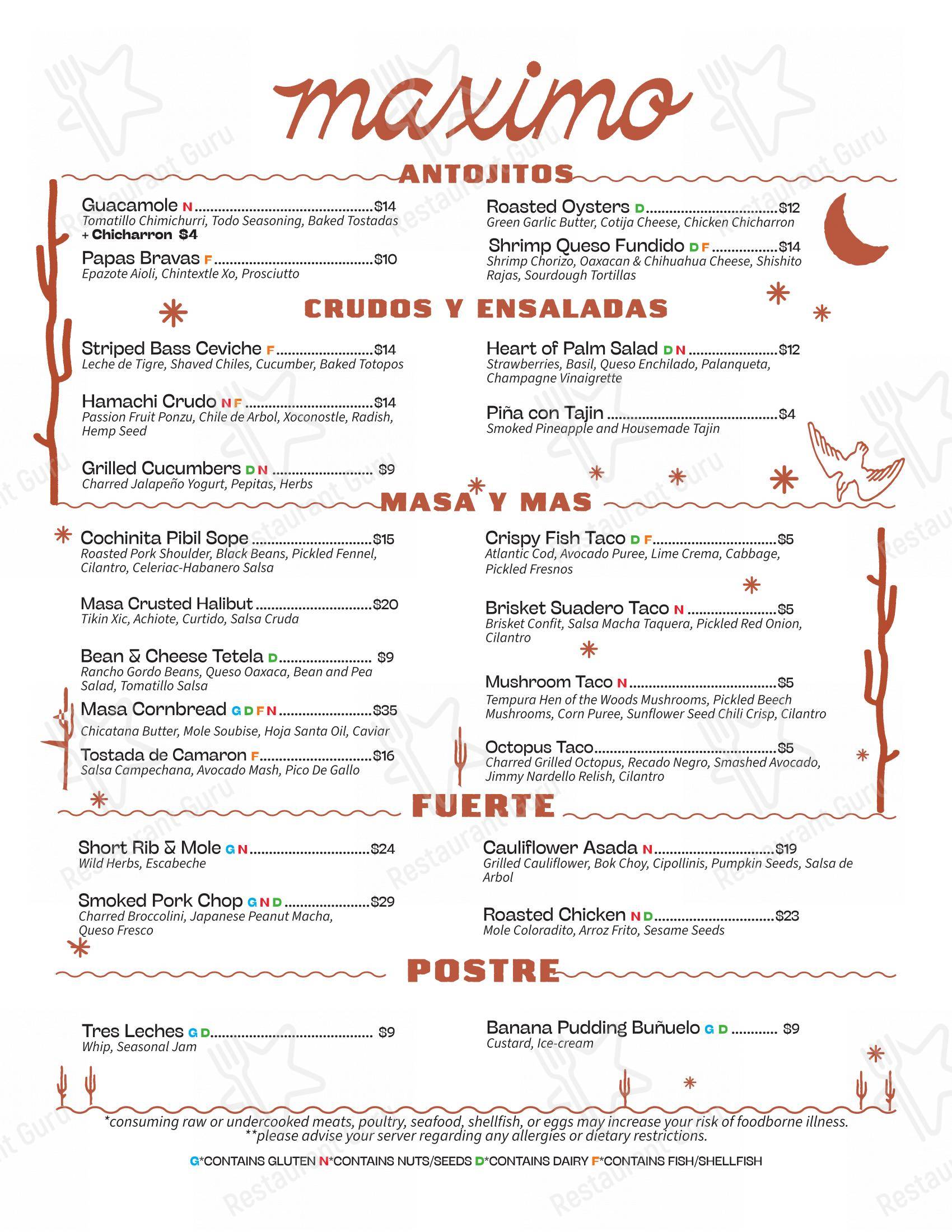 Menu at Maximo restaurant, West University Place