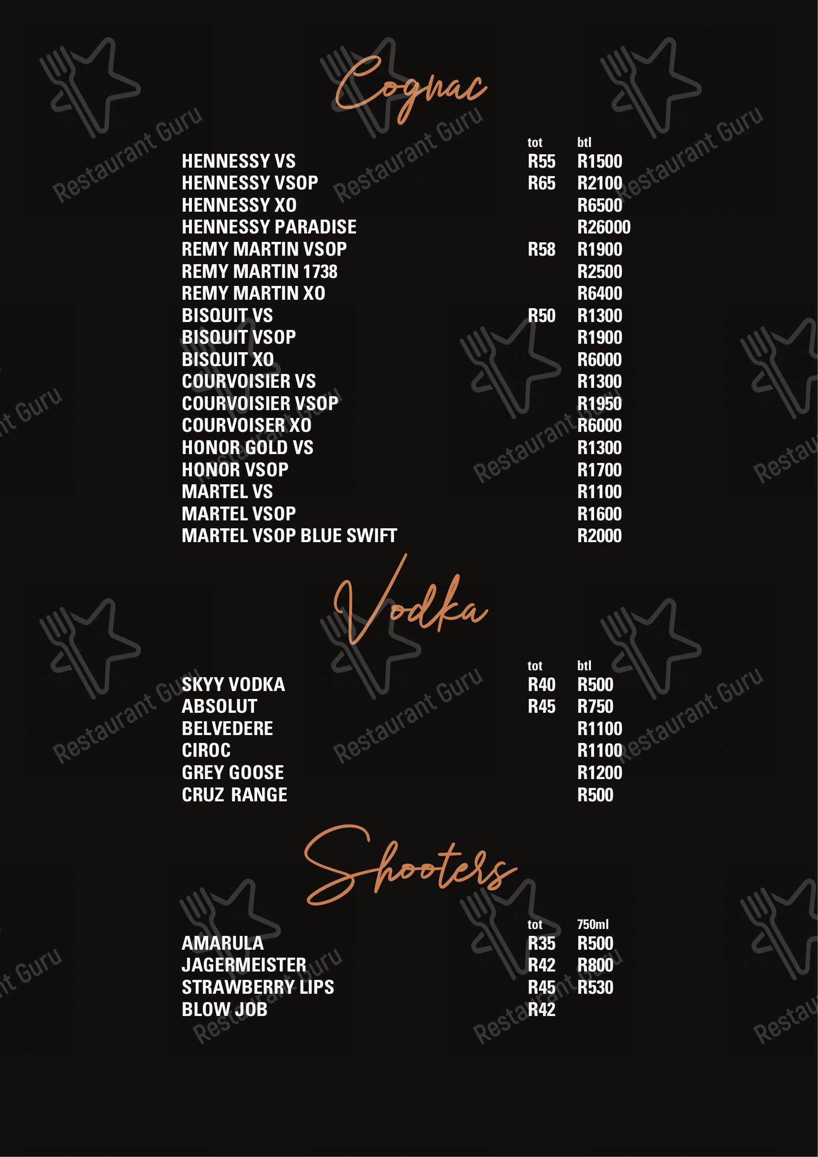 Menu at Max's Lifestyle pub & bar, Durban, Durban