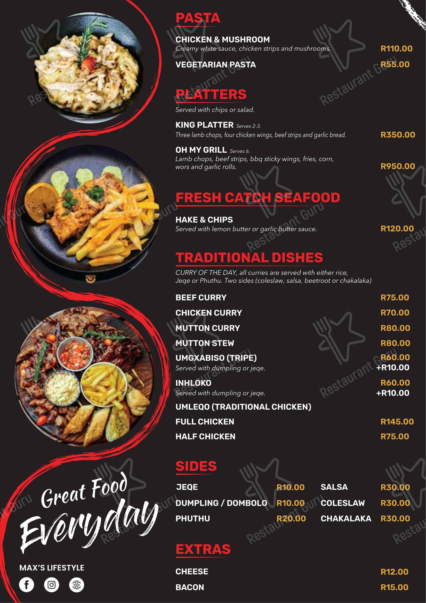Menu at Max's Lifestyle pub & bar, Durban, Durban