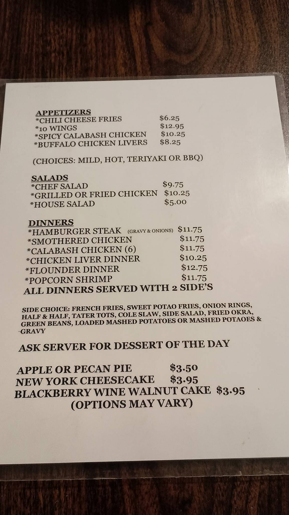 Menu at Mayberry Diner restaurant, Cross Hill
