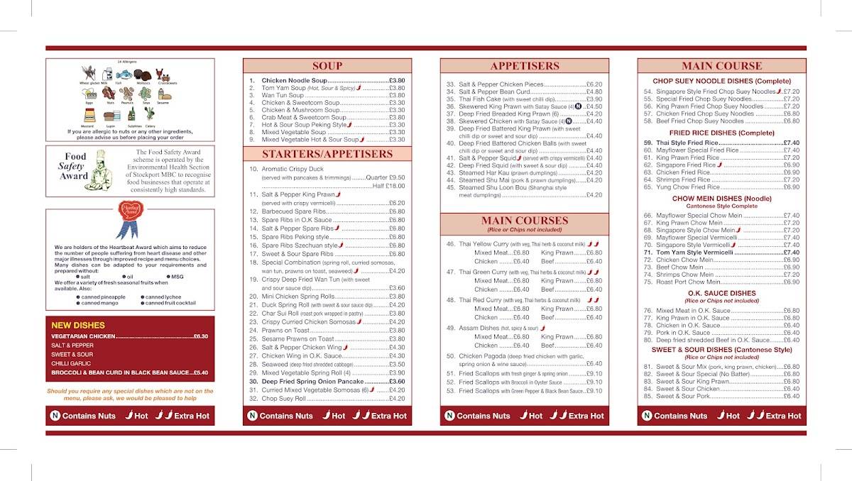 Menu at Mayflower Chinese Takeaway restaurant, Stockport