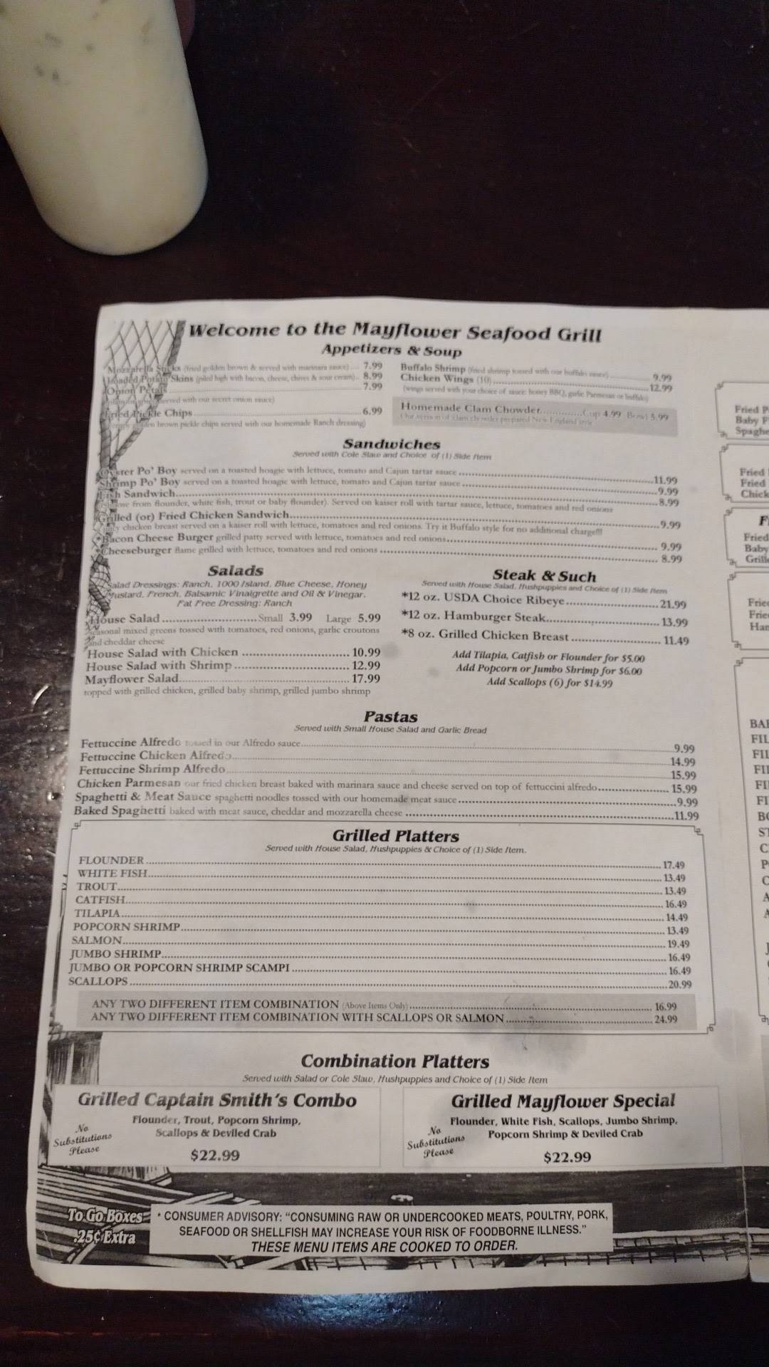 Menu at Mayflower Seafood Restaurant Greenville, Winterville
