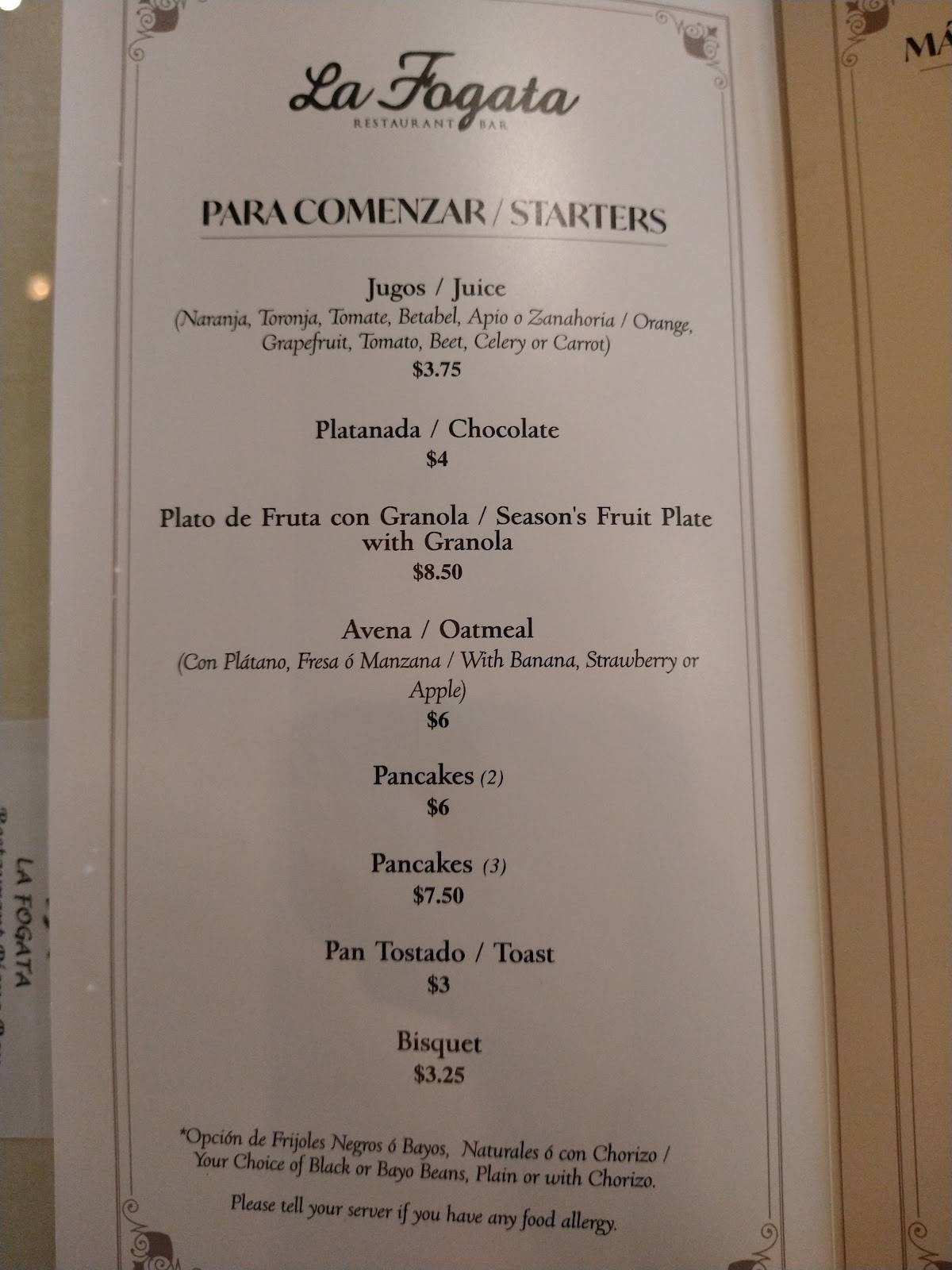 Menu at La Fogata restaurant, Mission, 300 N Shary Rd