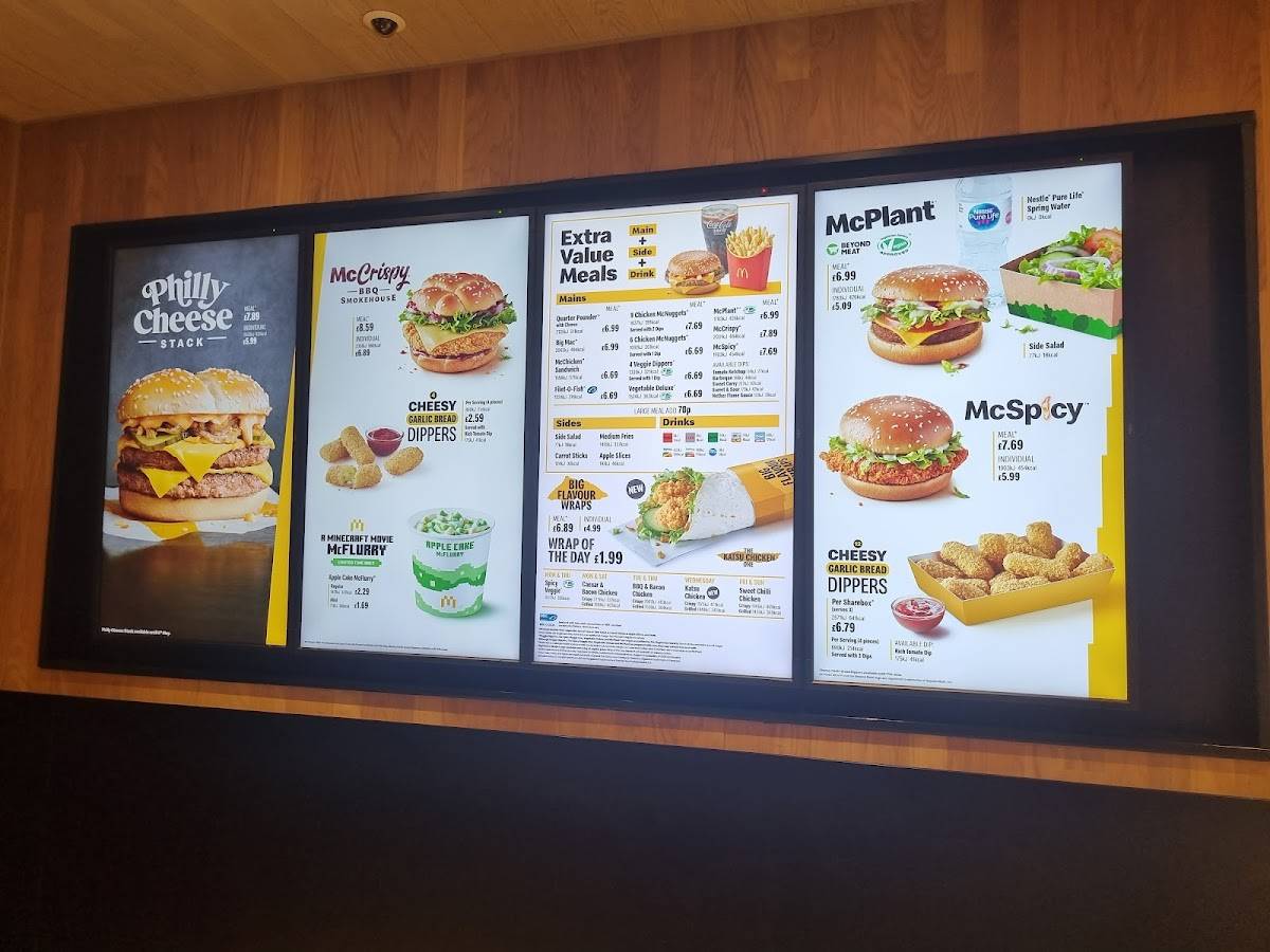 Menu at McDonald's fast food, London, 1a Ludgate Hill