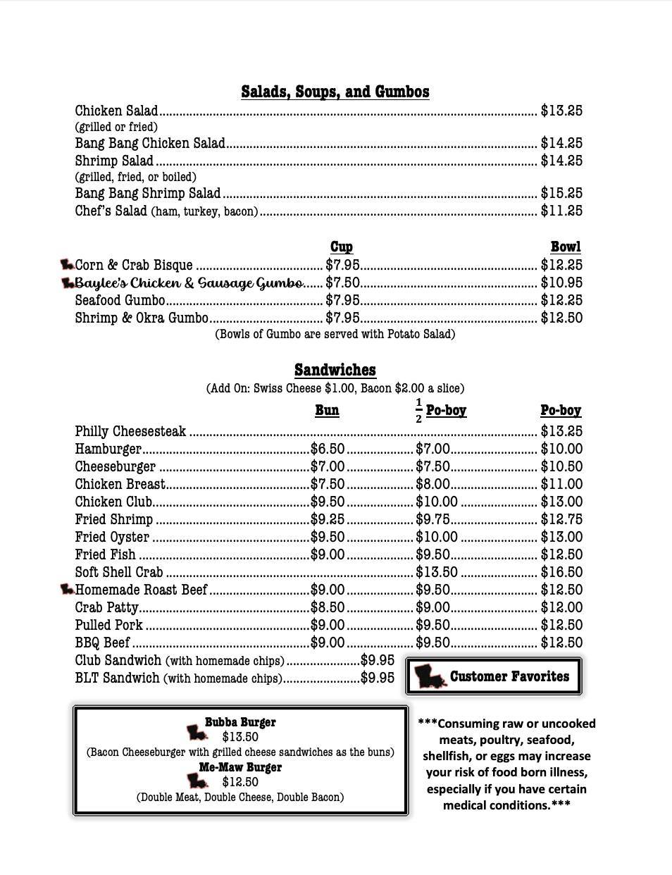 Menu at Me-Maws Cajun Cuisine BBQ, Golden Meadow