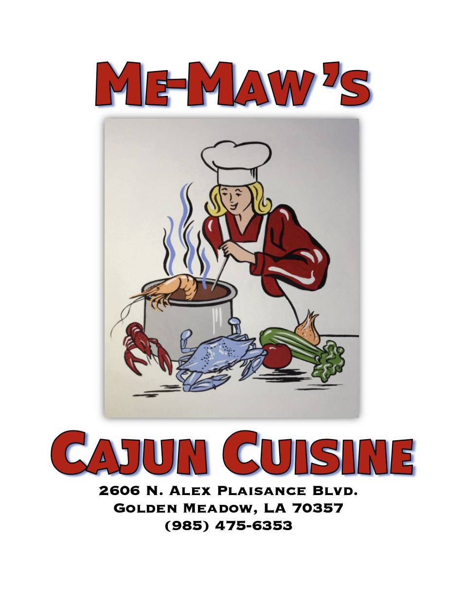 Menu at Me-Maws Cajun Cuisine BBQ, Golden Meadow