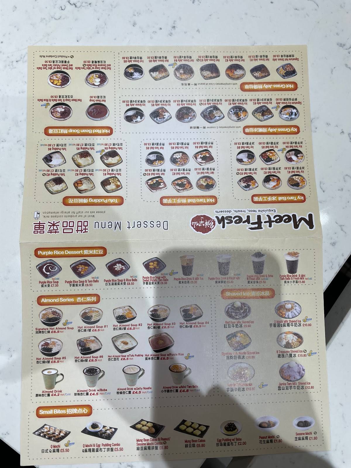 Menu at Meet Fresh restaurant, London