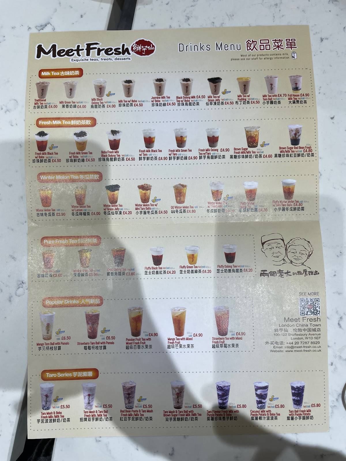 Menu at Meet Fresh restaurant, London
