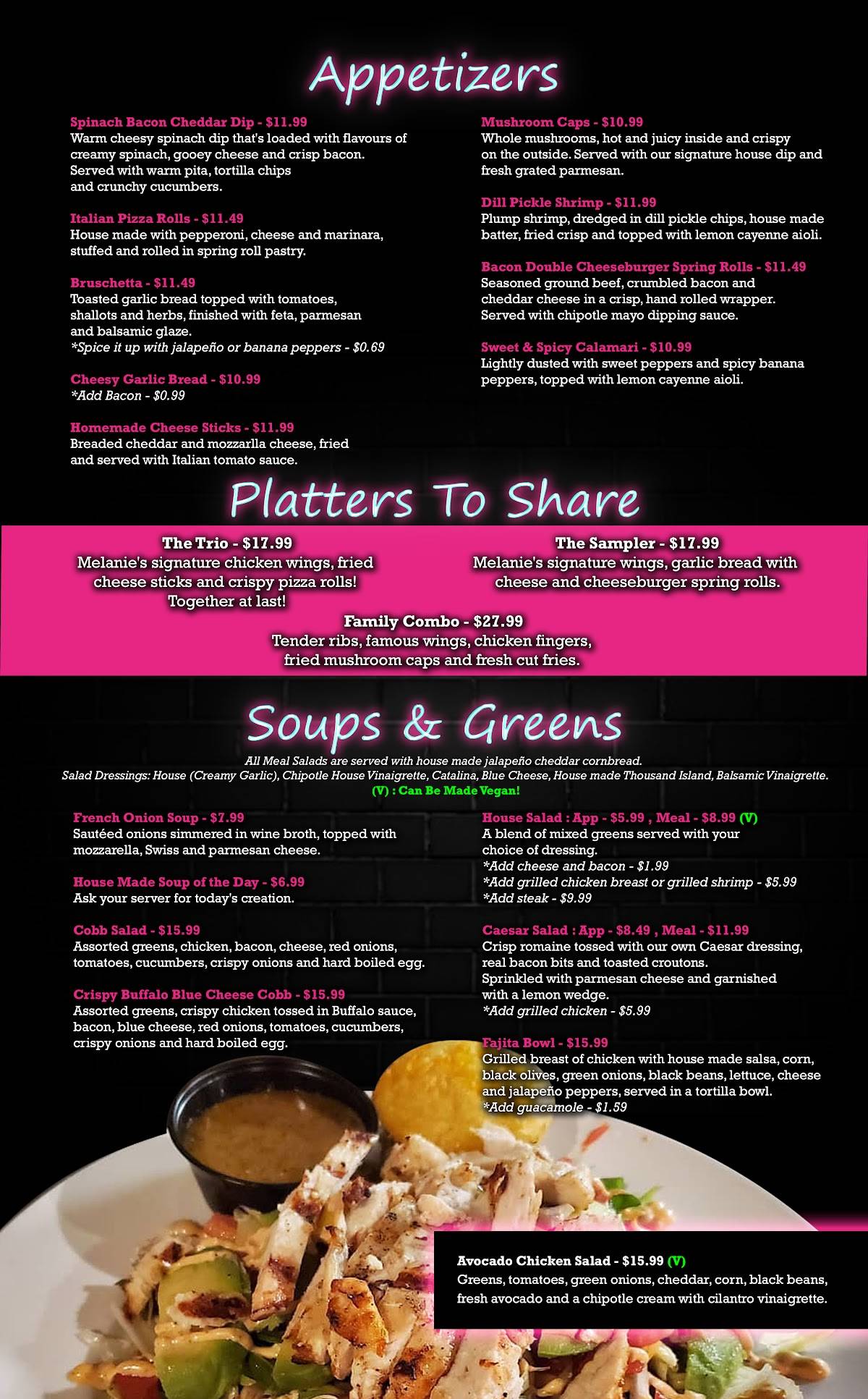 Menu at Melanie Pringles Restaurant, Whitby