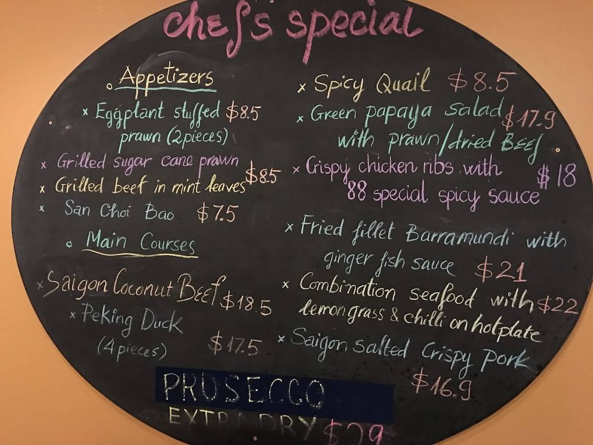 Menu at Quan 88 restaurant, Saint Kilda, /217 Barkly St