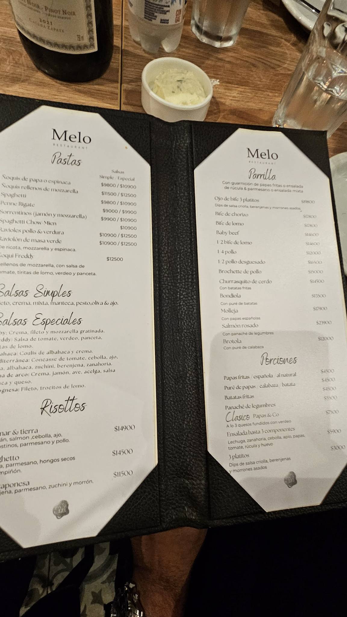 Menu at Melo restaurant, Buenos Aires, José Andrés Pacheco de Melo 1833