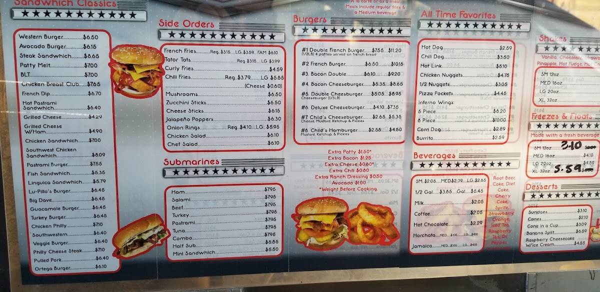 Menu at H & W Drive-In restaurant, Merced