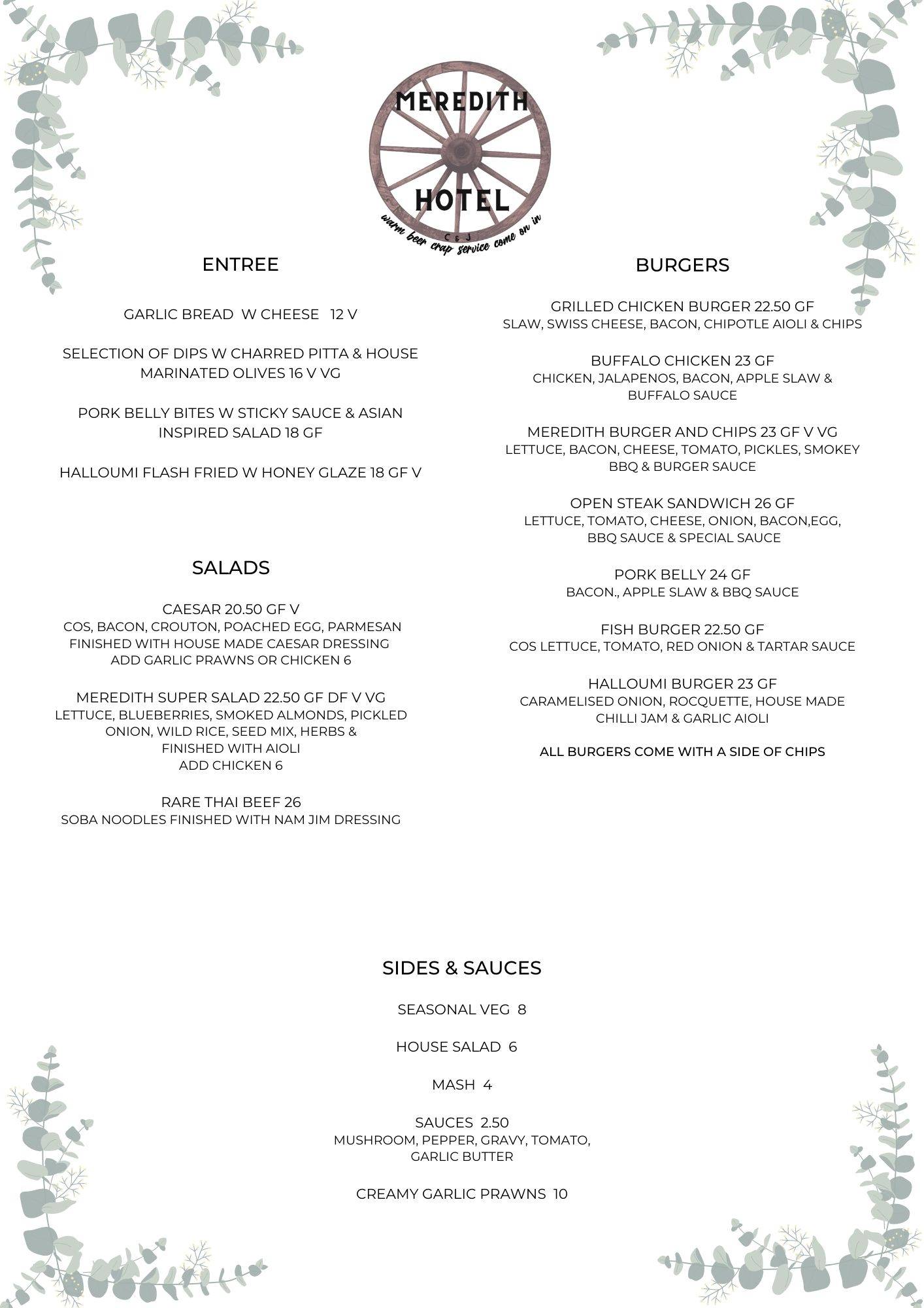 Menu at Meredith Hotel ( TOP PUB ), Meredith