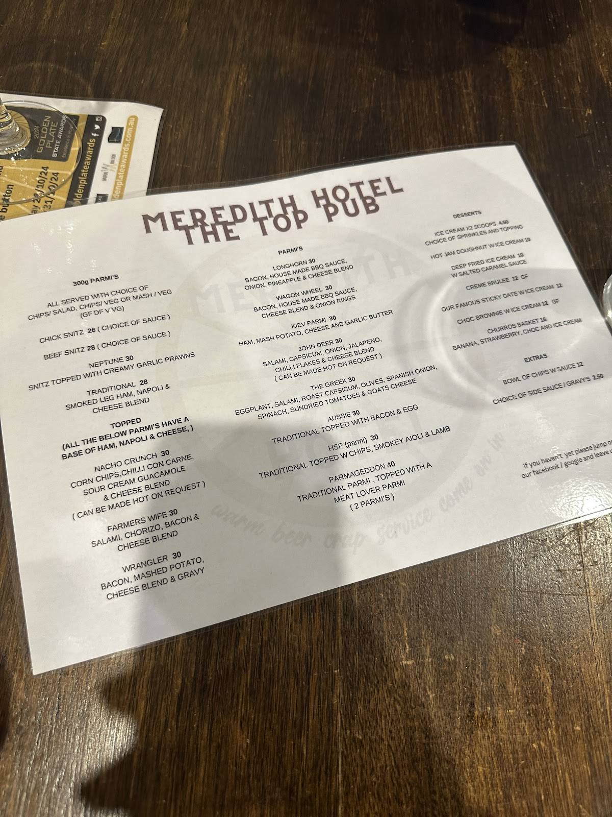 Menu at Meredith Hotel ( TOP PUB ), Meredith