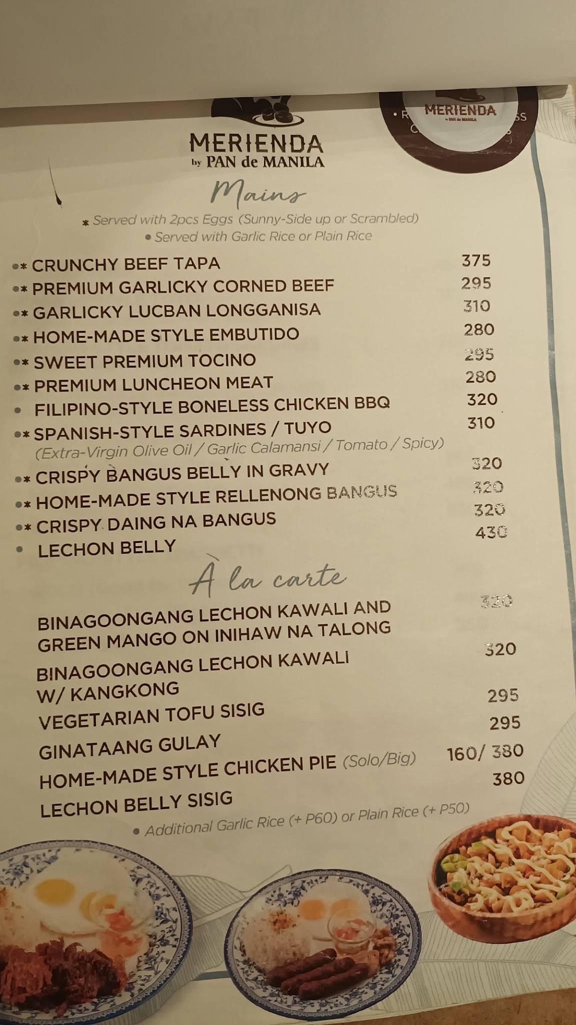 Menu at Merienda by Pan de Manila restaurant, Pasig