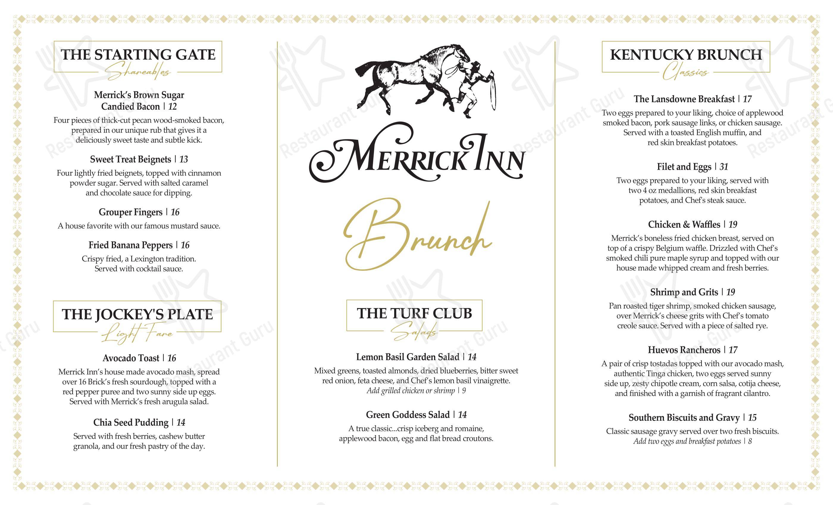 Menu at Merrick Inn Restaurant, Lexington