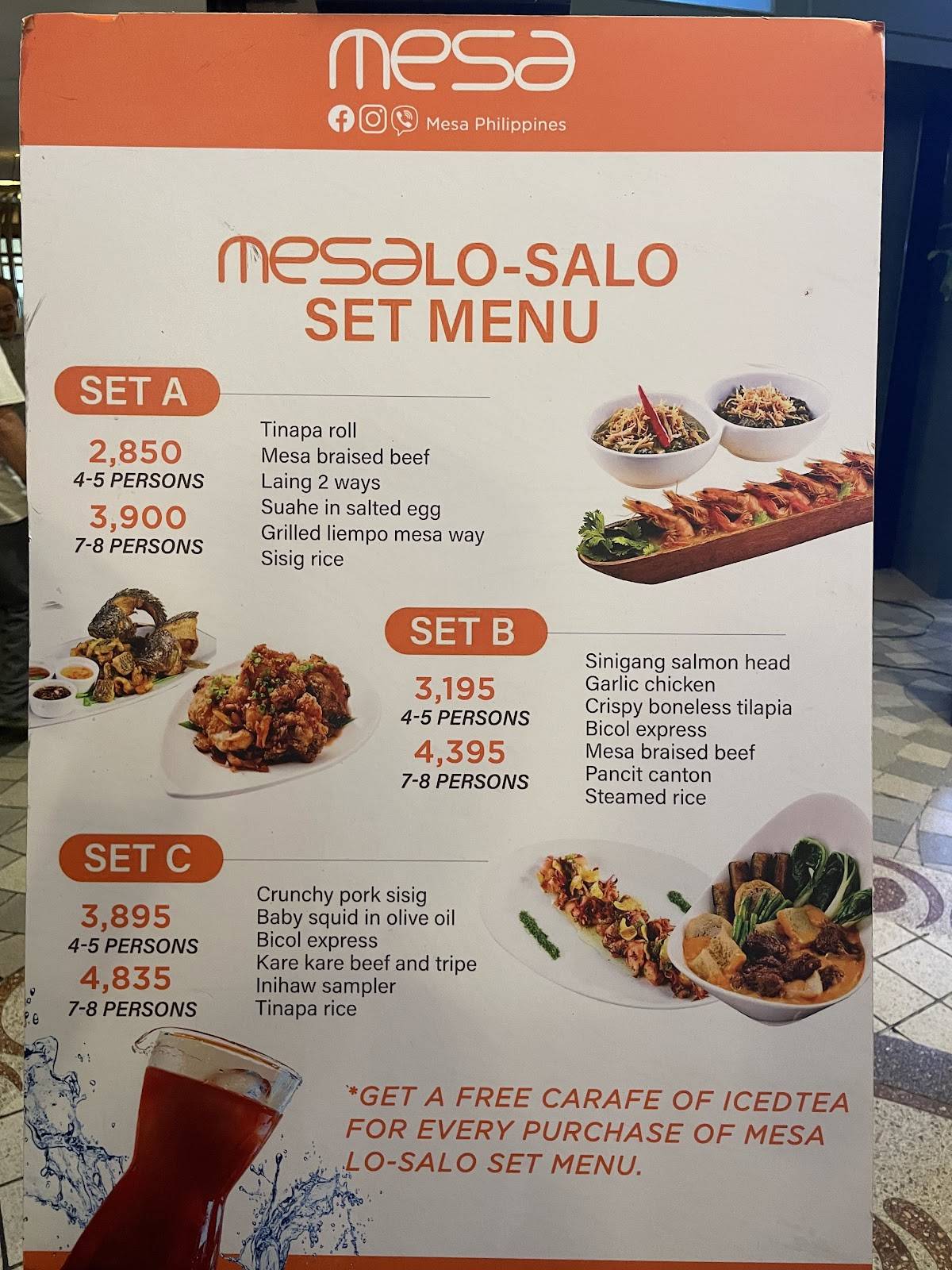 Menu at Mesa restaurant, Las Pinas, Evia Lifestyle Center