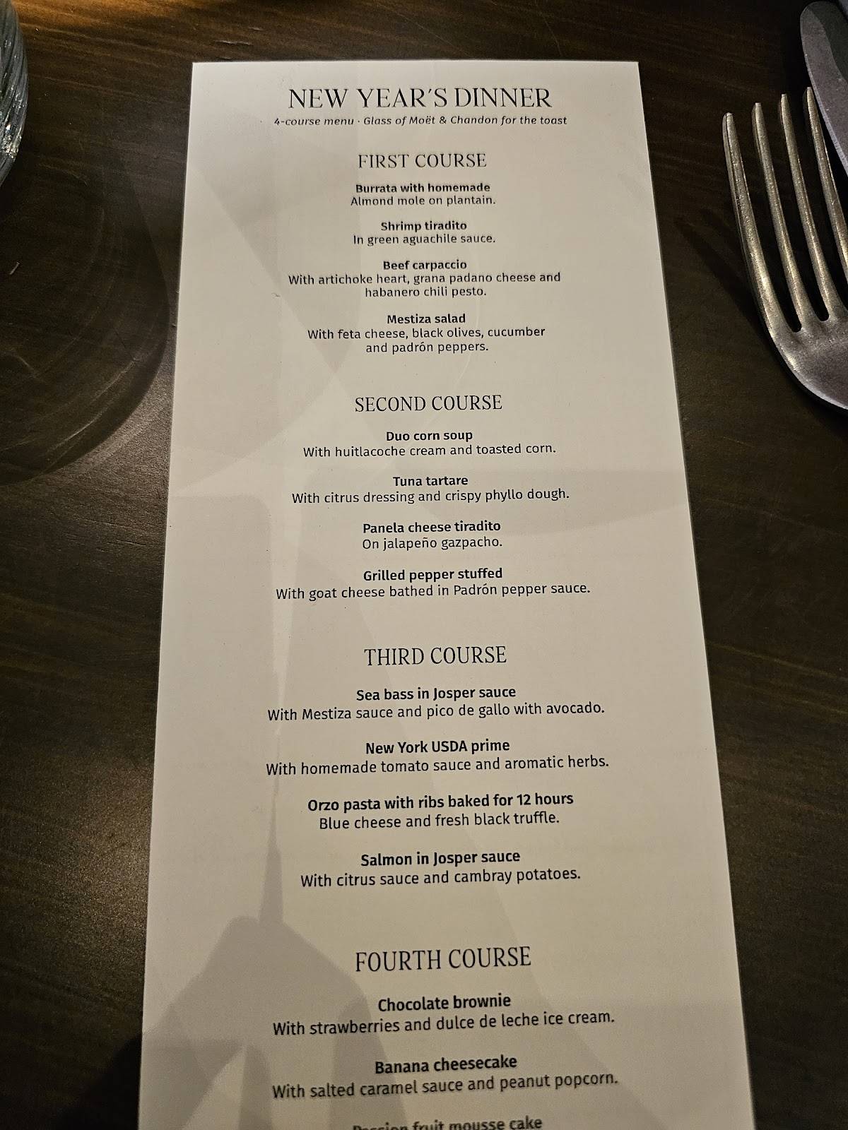 Carta de Mestiza Polanco Best Restaurant in Polanco, Ciudad de México