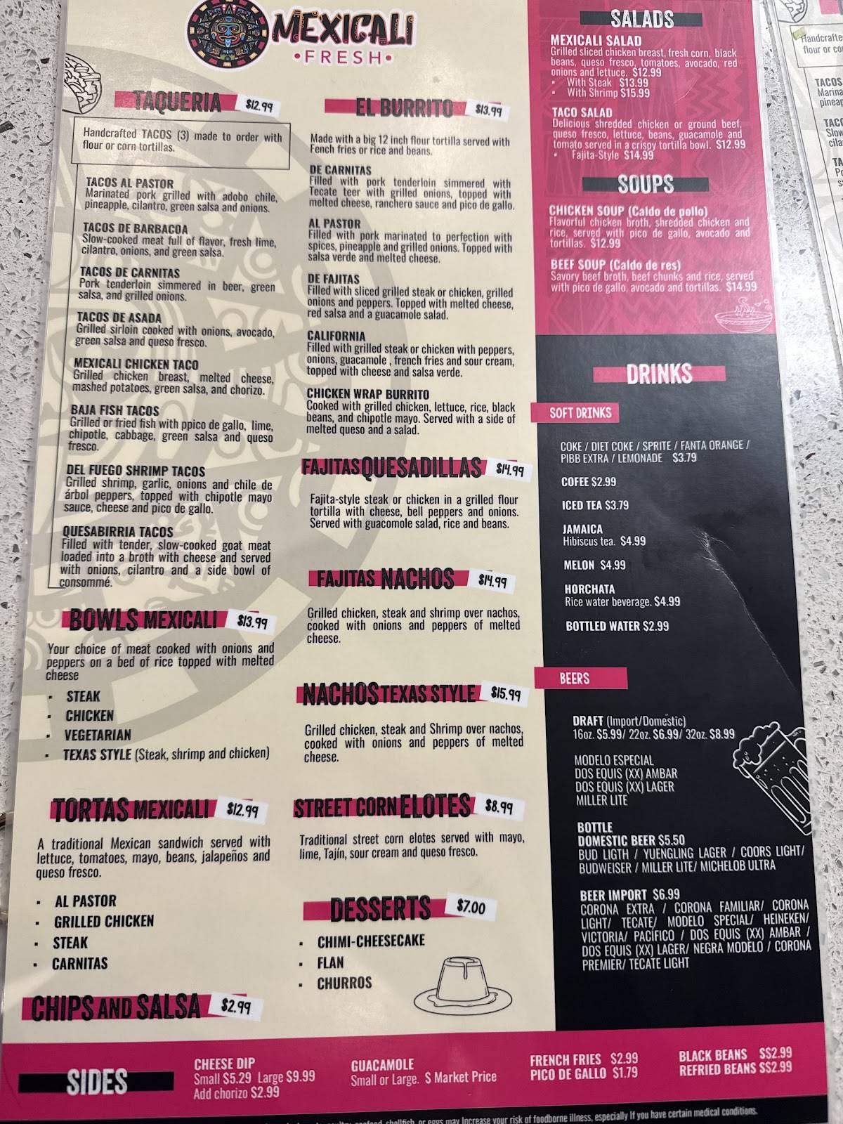 Menu at Mexicali Fresh restaurant, Hinesville
