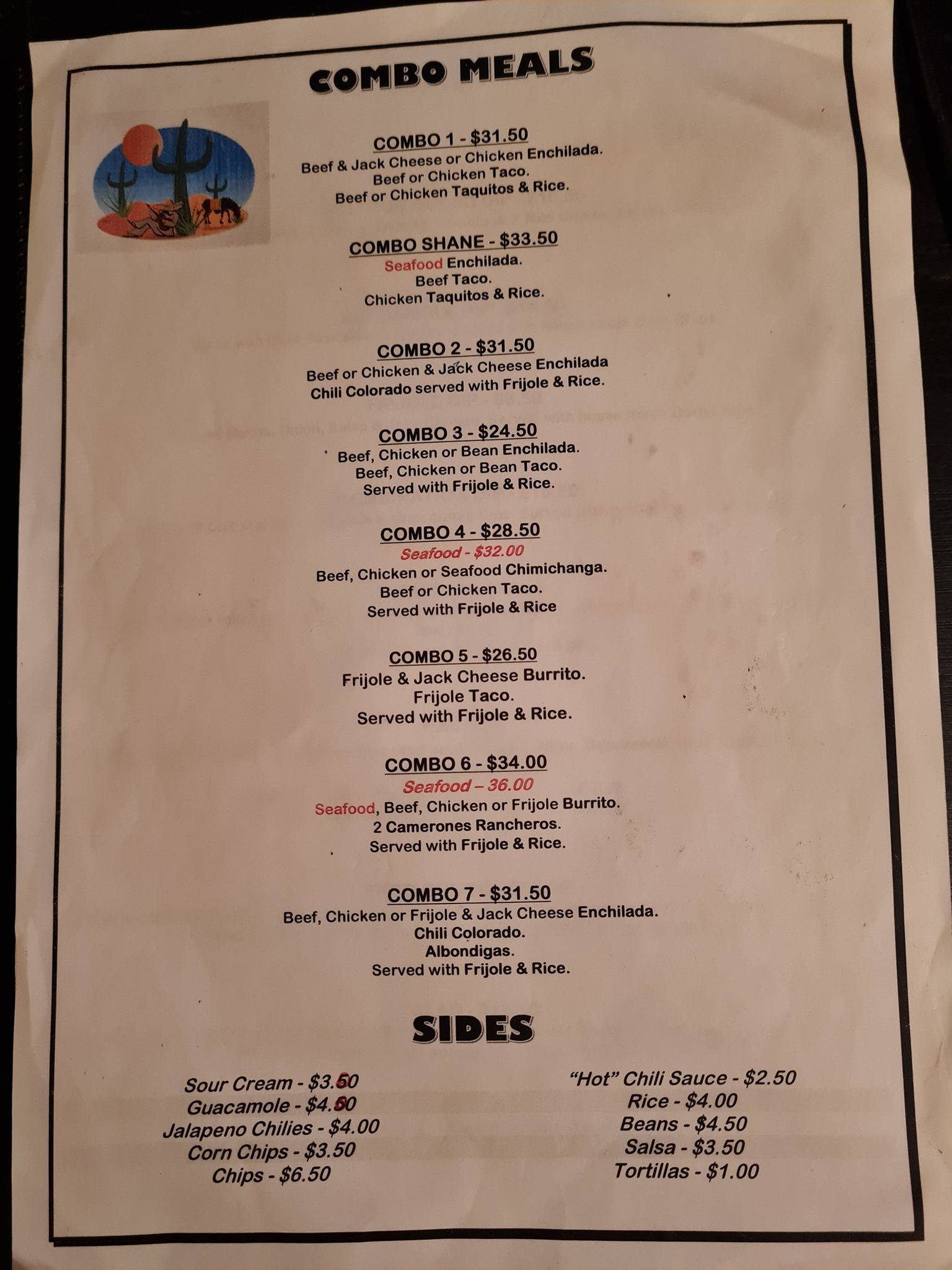 Menu at Mexican Del Rio restaurant, Ballina