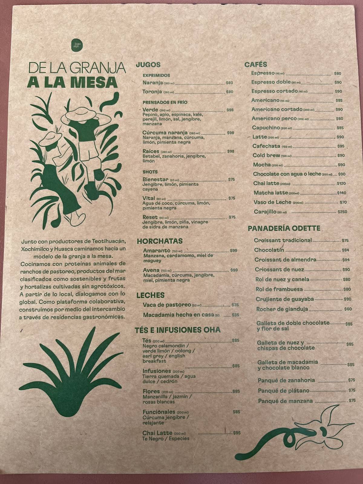 Carta del restaurante LagoAlgo, Ciudad del México, Bosque del Chapultepec