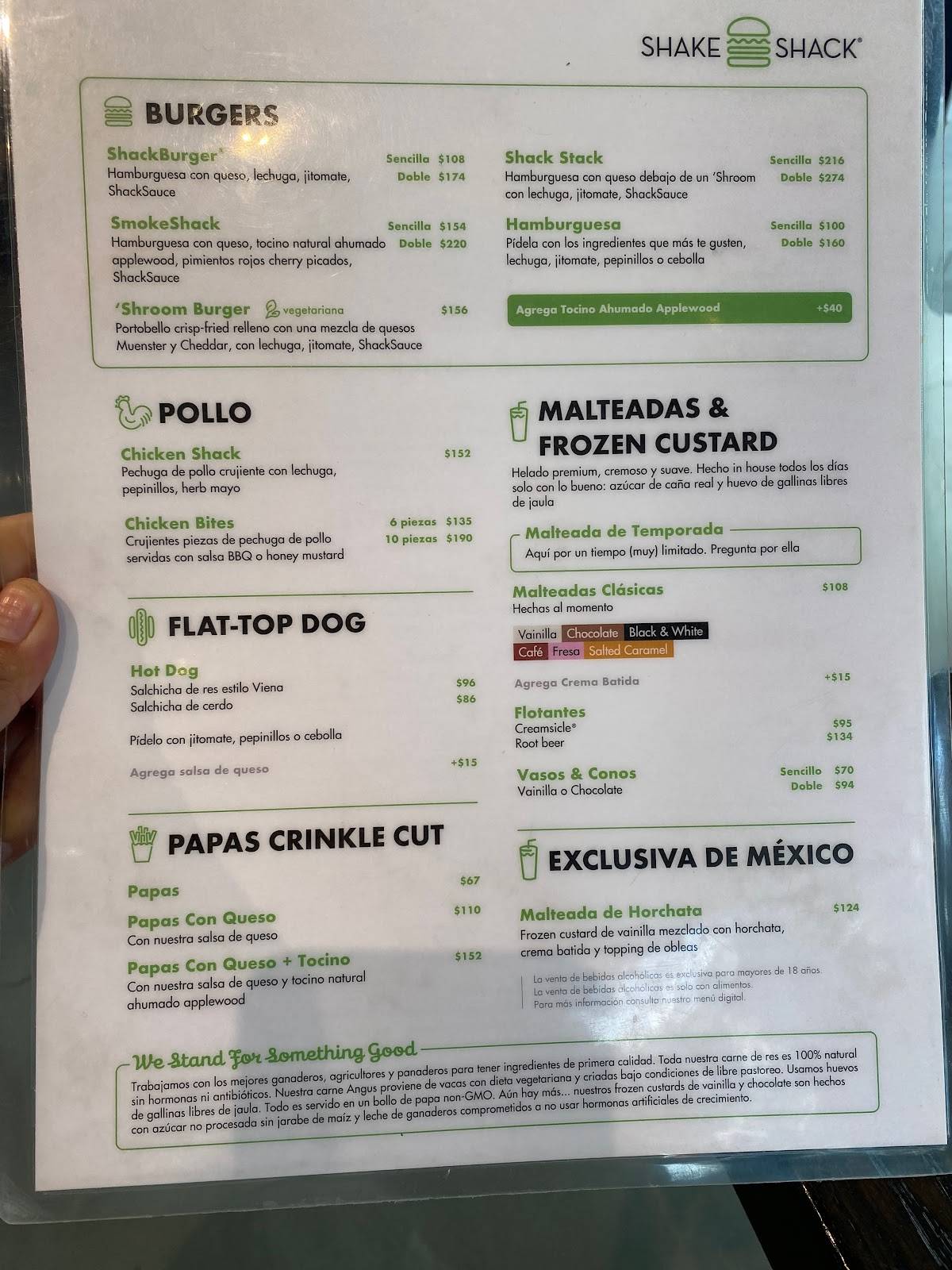Carta del restaurante Shake Shack, Ciudad López Mateos, Av. P.º del la ...