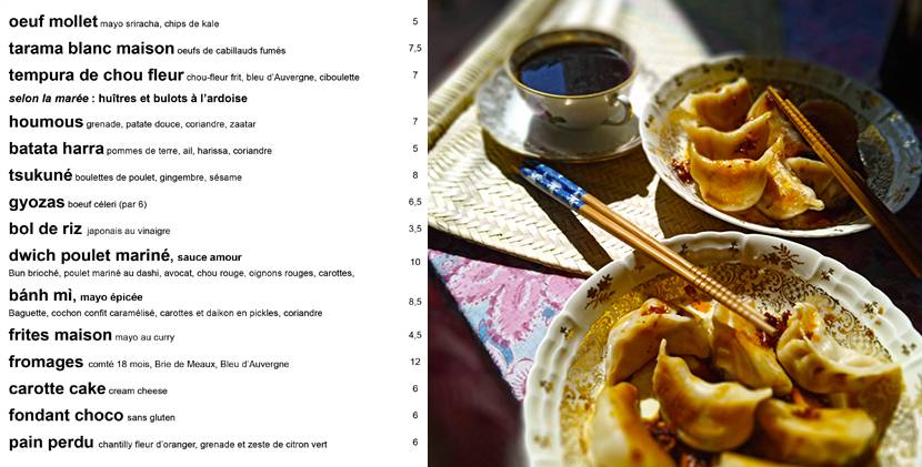 Menu au Mezzanine café, Paris