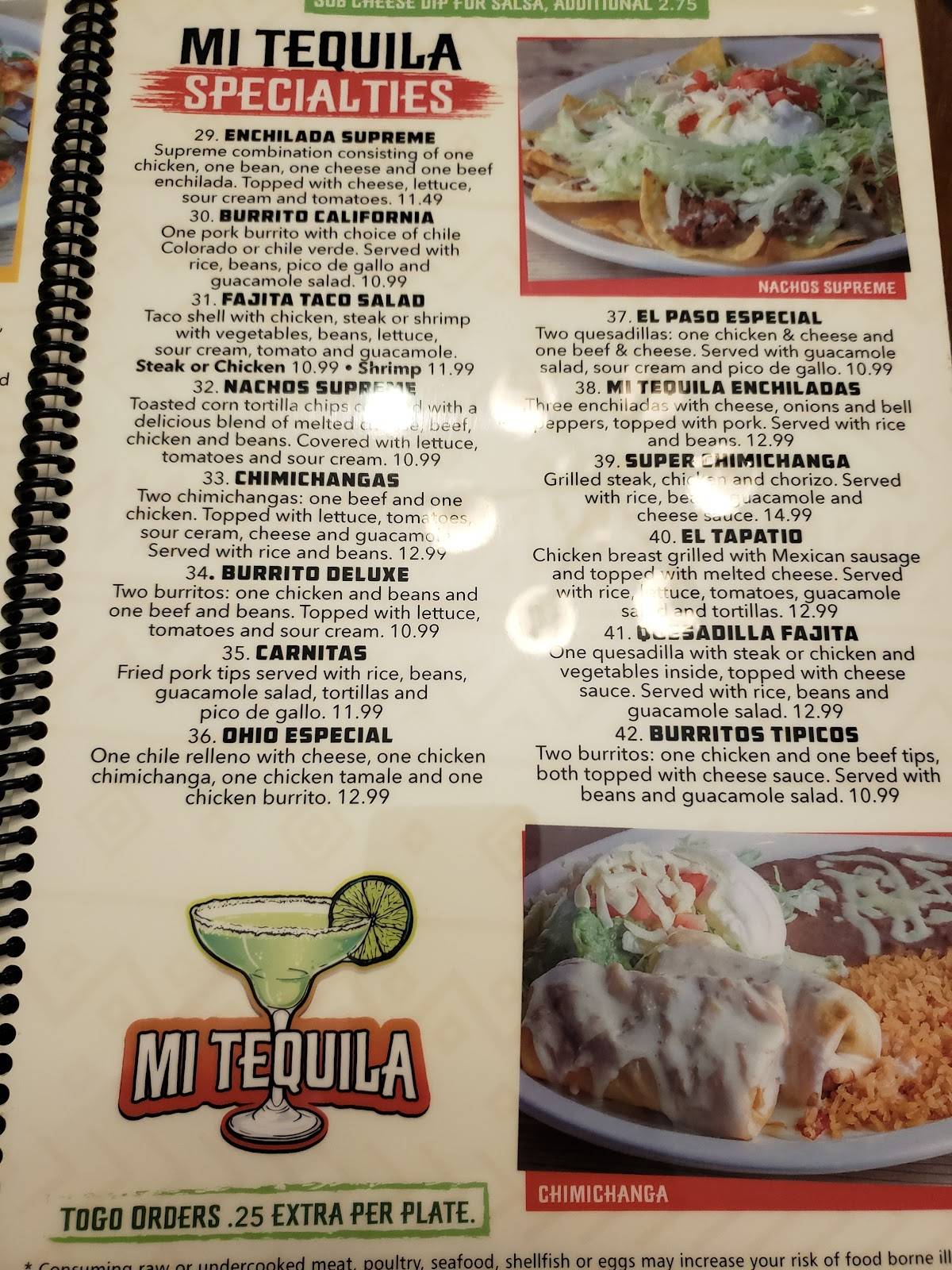 Menu at Mi-Tequila Mexican Restaurant, Findlay