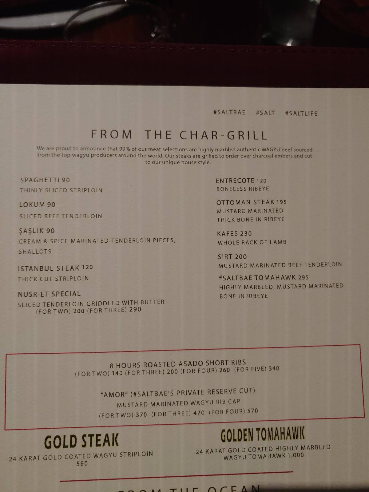 Menu at Nusr-Et Steakhouse Miami, Miami, 999 Brickell Ave