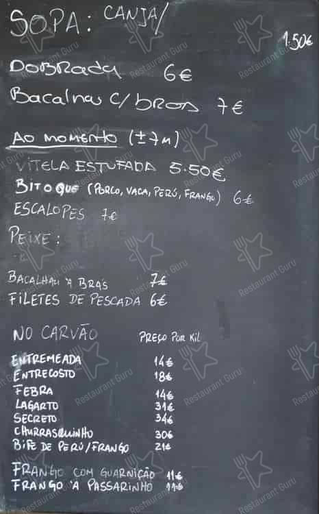 Menu em Micas restaurante, Setúbal, rua antonio Jose Batista loja 104