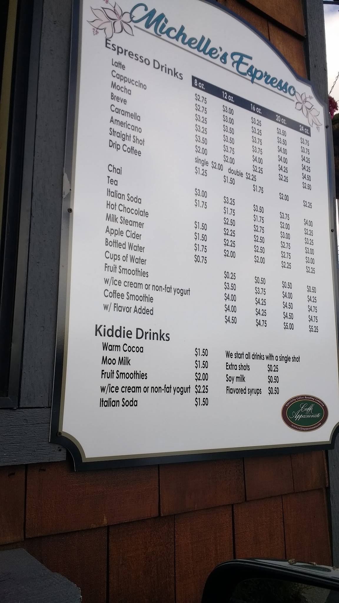 Menu at Michelle's Espresso, Belfair