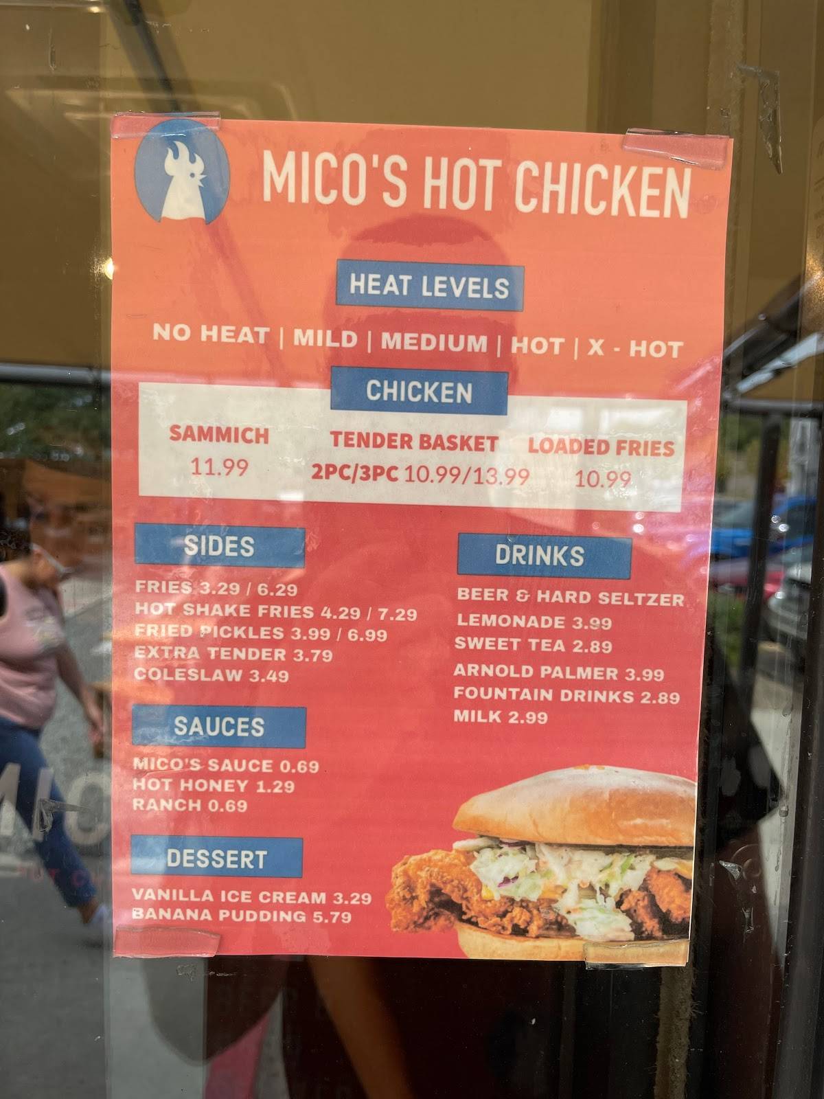 Menu at Mico's Hot Chicken restaurant, Houston, N Durham Dr