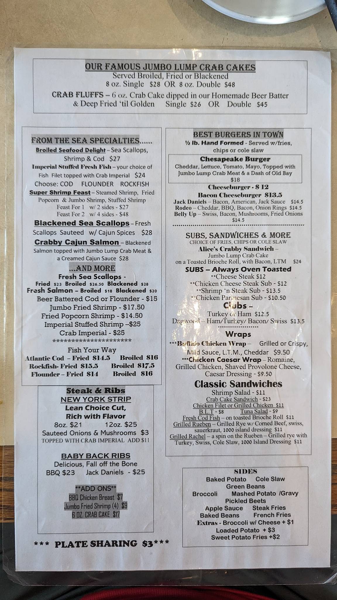 Menu at Alice's - A Family Restaurant, Middle River