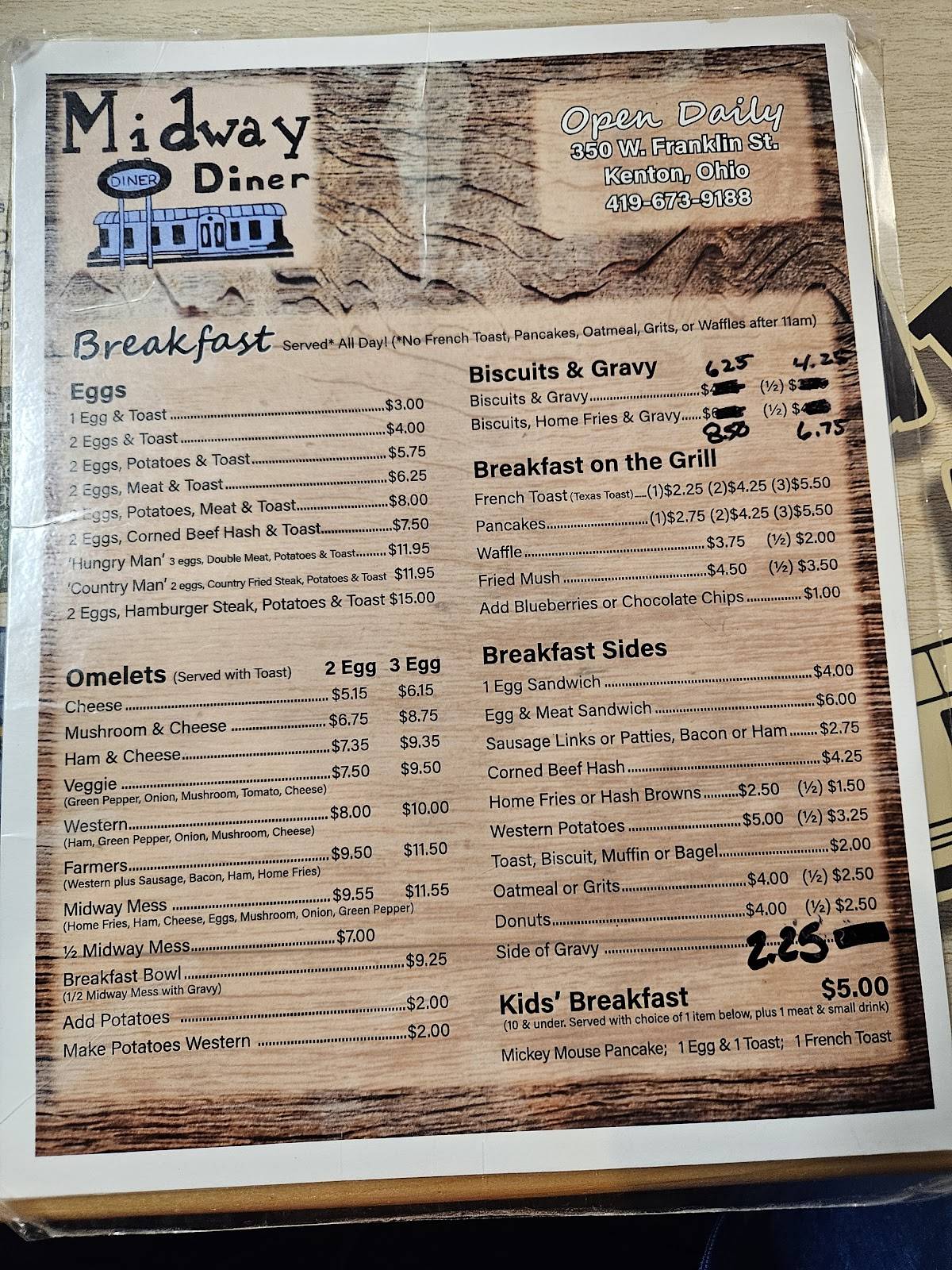 Menu at Midway Restaurant, Kenton