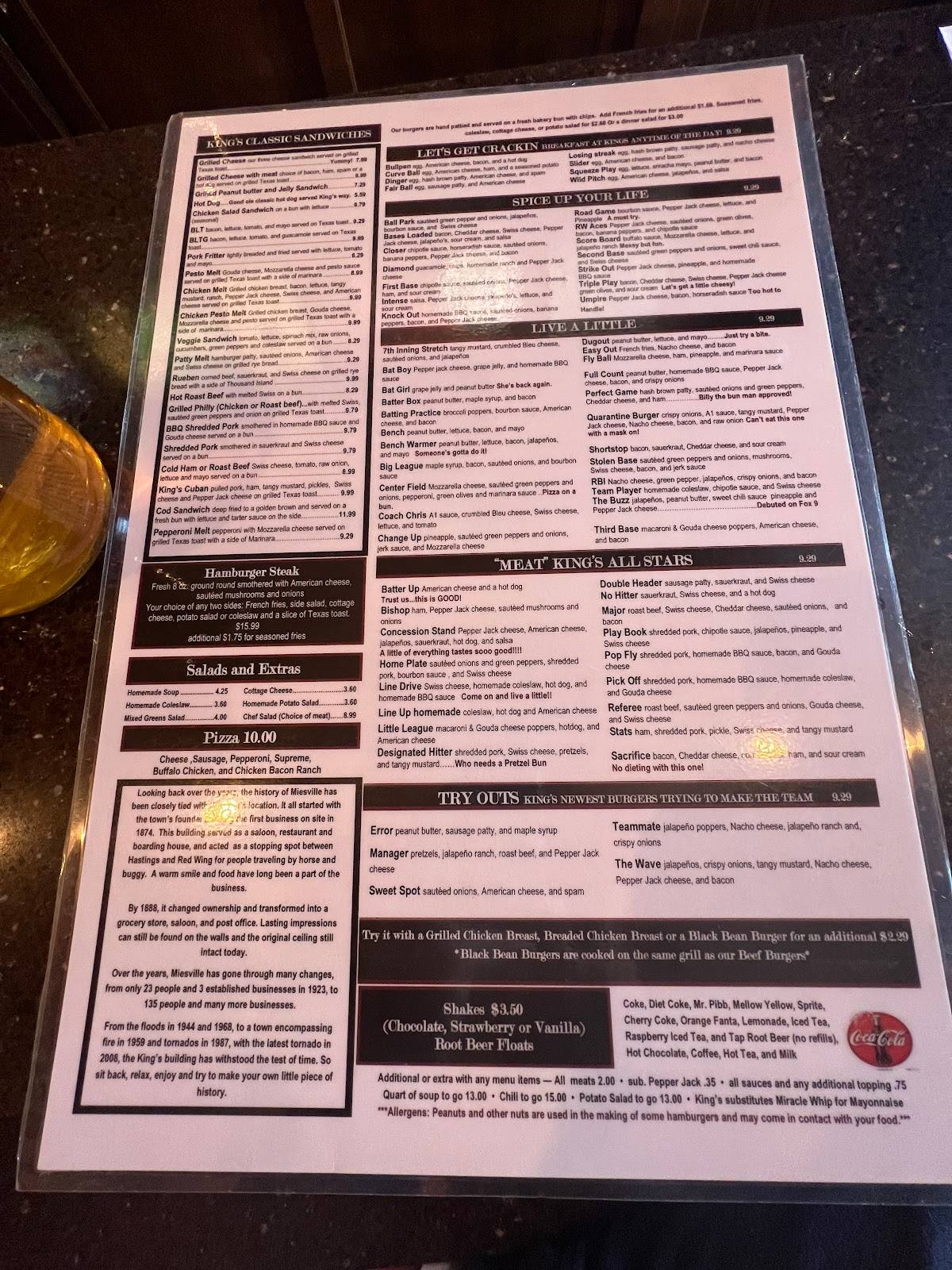 Menu at King's Place Bar and Grill, Miesville