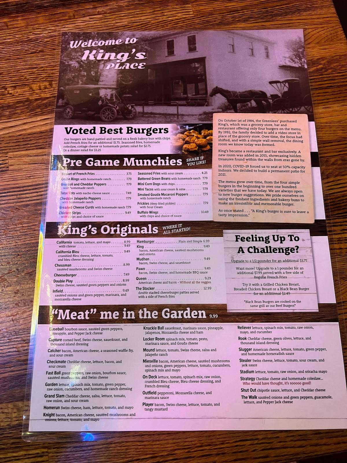 Menu at King's Place Bar and Grill, Miesville