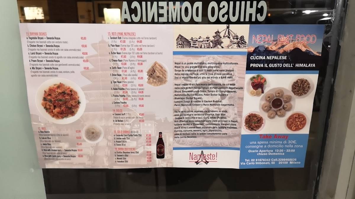Menu da Nepal Fast Food, Milano