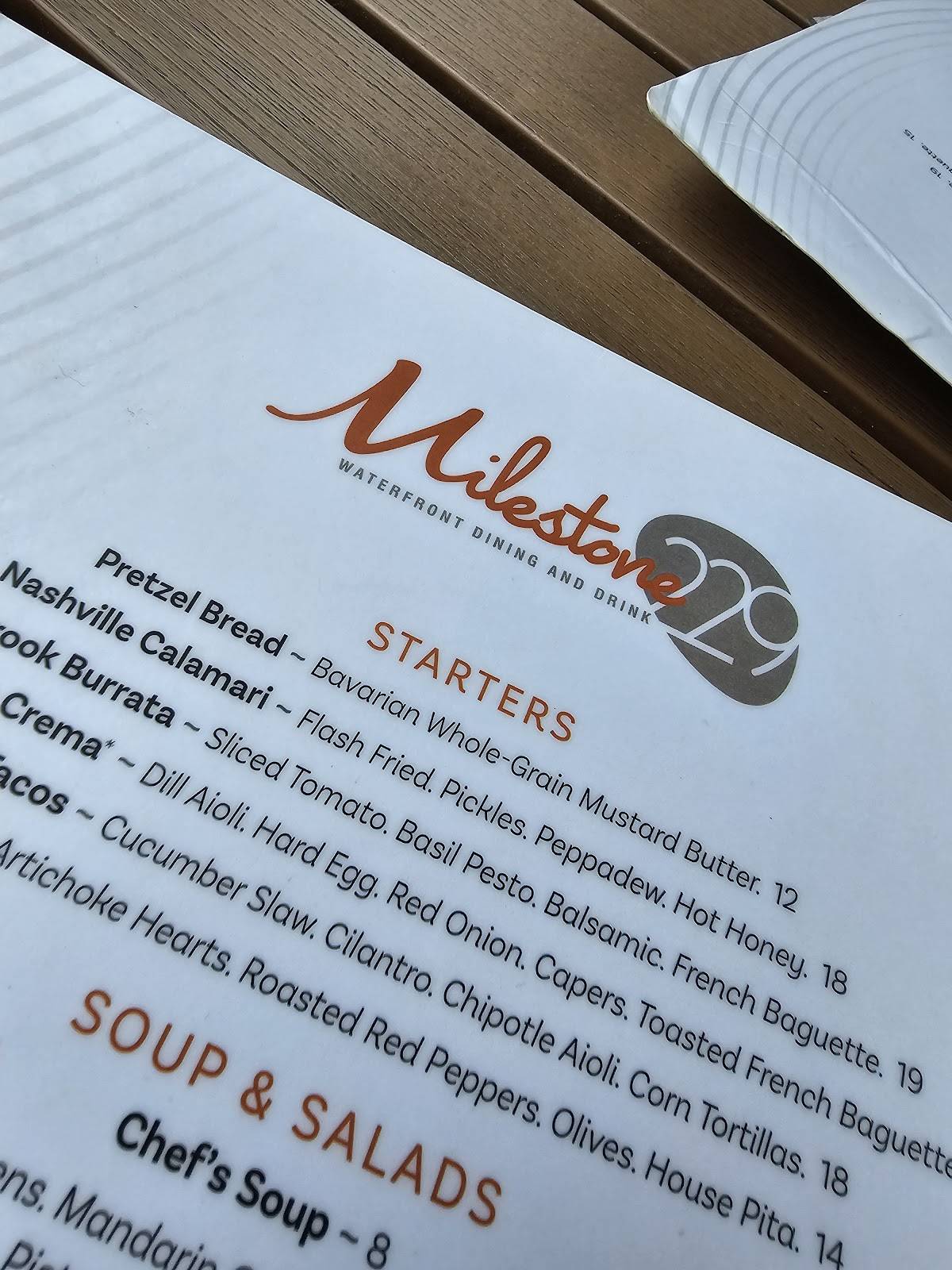 Menu at Milestone 229 restaurant, Columbus