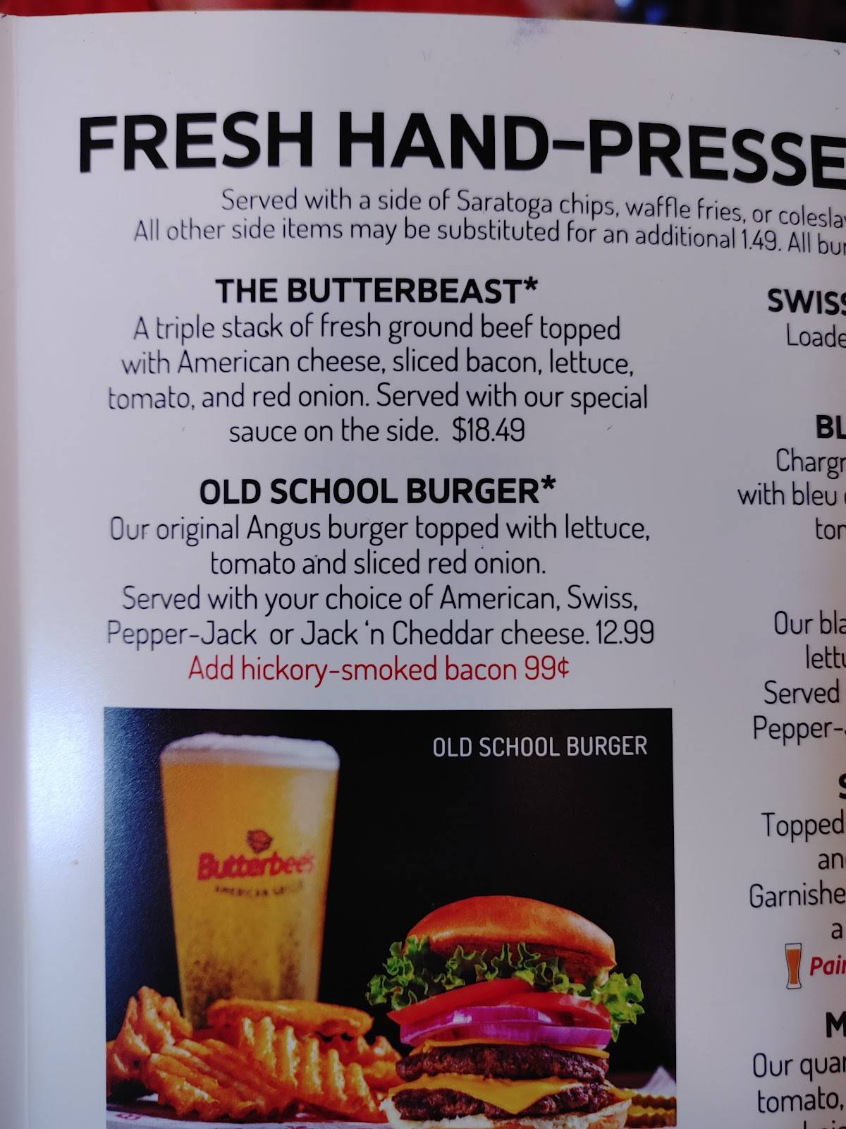 Menu at Butterbee's American Grille restaurant, Milford