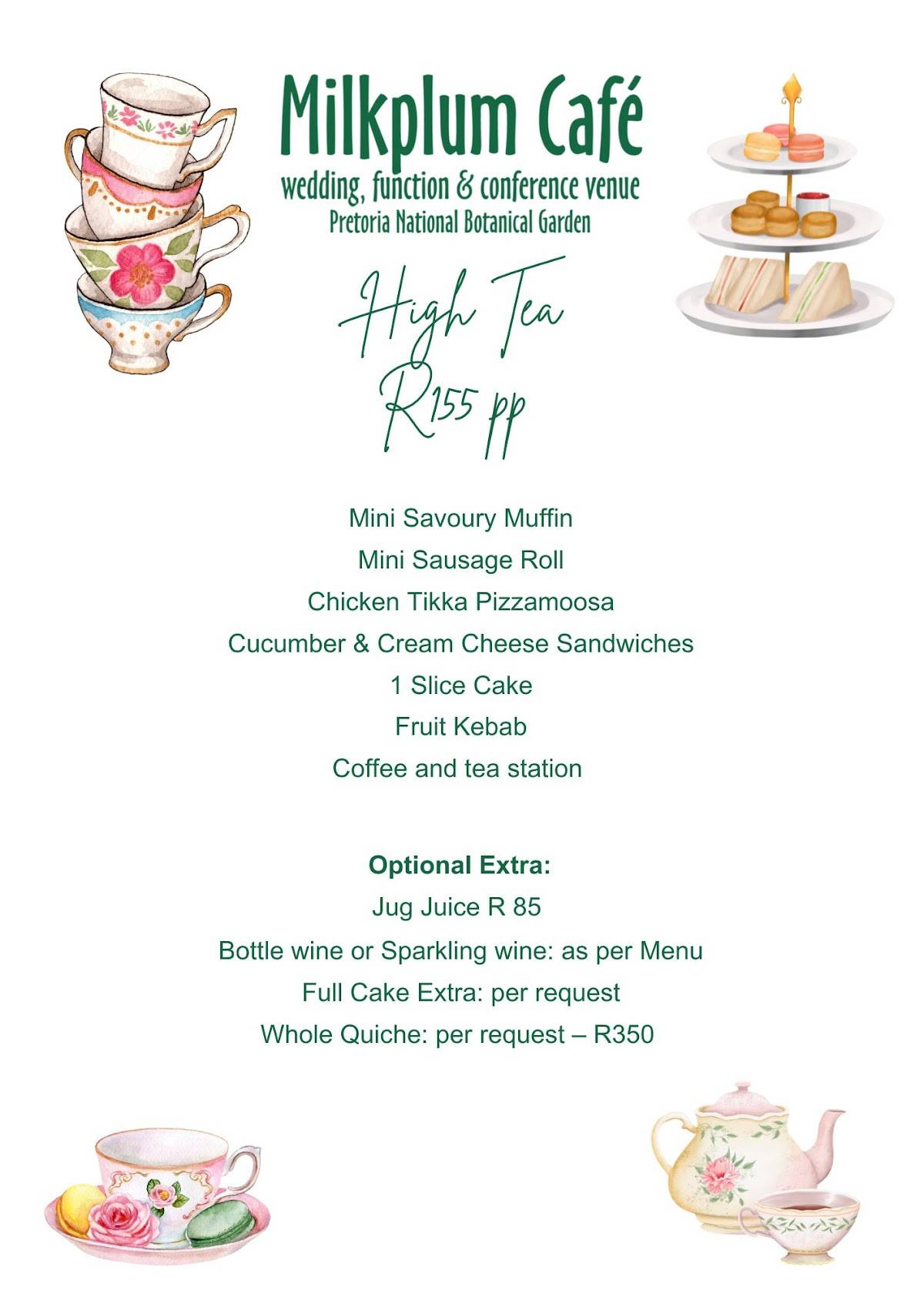 Menu at Milkplum Cafe, Pretoria, 2 Cussonia Ave