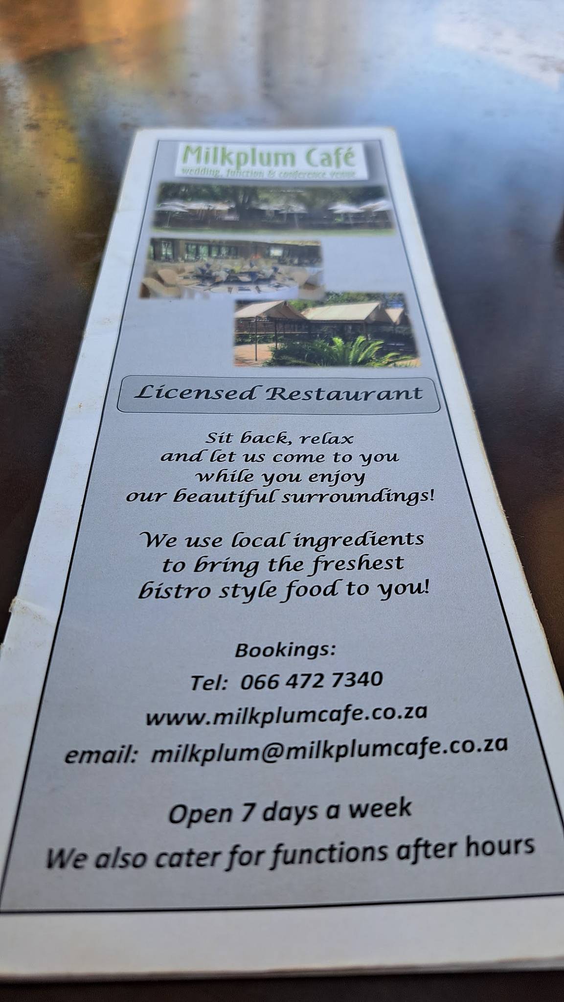 Menu at Milkplum Cafe, Pretoria, 2 Cussonia Ave