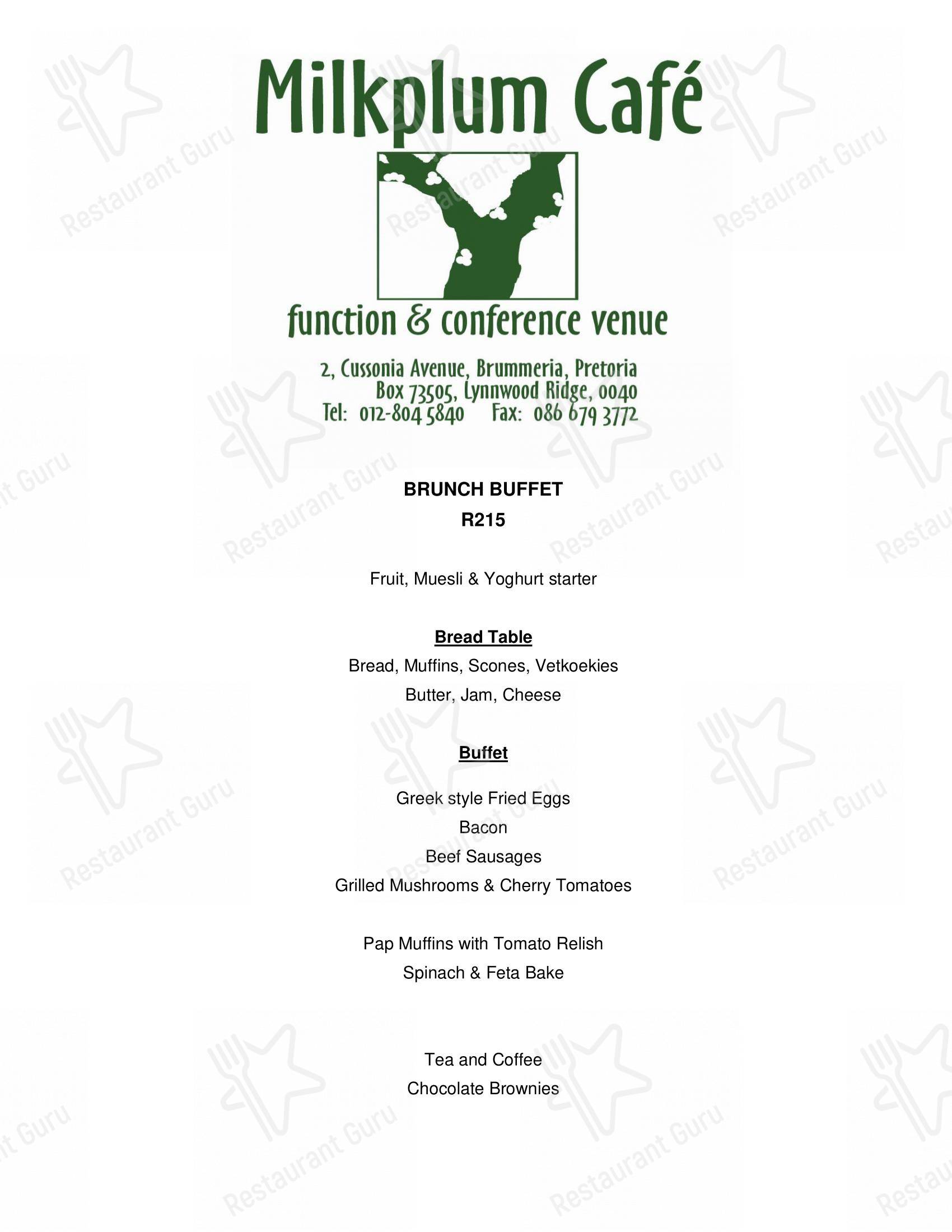 Menu at Milkplum Cafe, Pretoria, 2 Cussonia Ave
